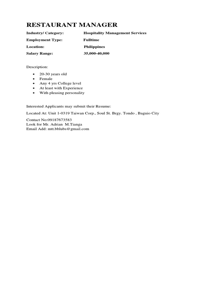 Restaurant Manager | PDF