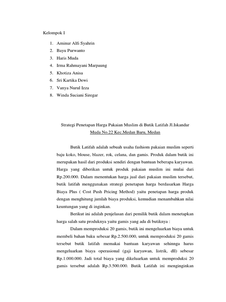 Strategi Harga Pakaian Muslim Butik Latifah | PDF