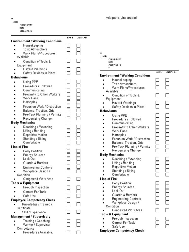 BBS Checklist | Download Free PDF | Personal Protective Equipment ...