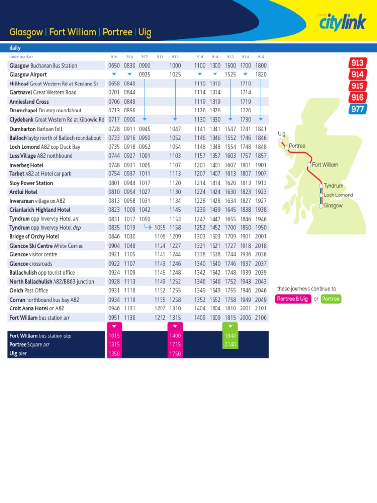 Glasgow to Portree bus routes and timetable | PDF | Road Transport ...