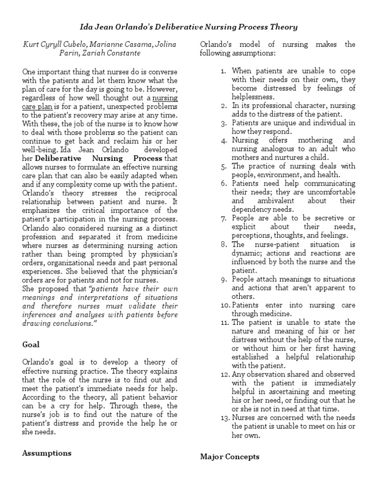 Ida Jean Orlando | PDF | Nursing | Psychological Concepts