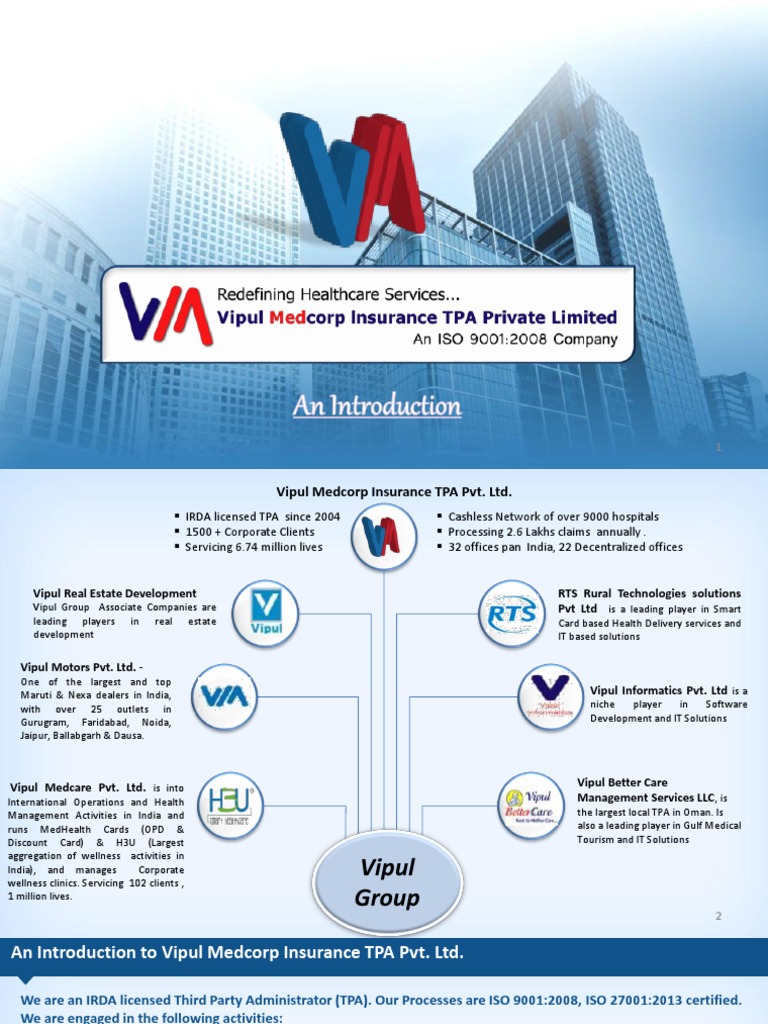 Vipul MedCorp TPA Presentation | PDF | Mobile App | Insurance