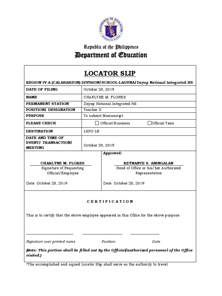 Locator Slip Sdo and Schools | PDF