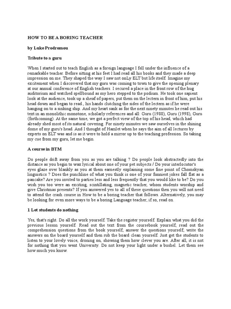 How To Be A Boring Teacher | PDF | Fluency | Classroom