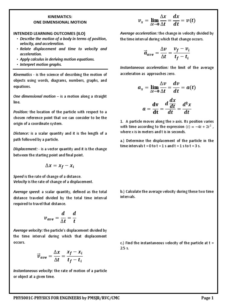 1one Dimensional Motion | PDF | Acceleration | Kinematics