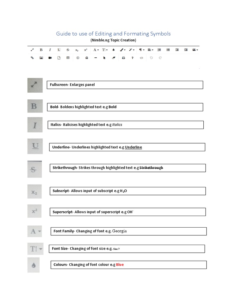 Guide To Use of Editing and Formating Symbols: (Nimble - NG Topic ...