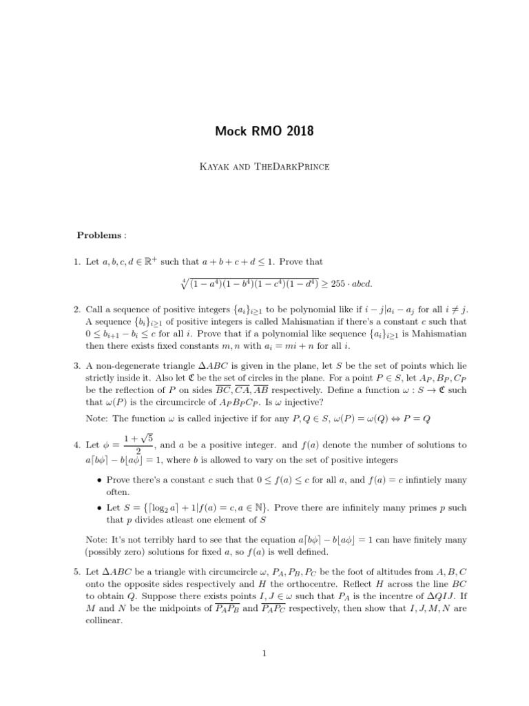 Mock Rmo 2018 | PDF | Euclidean Plane Geometry | Mathematical Analysis