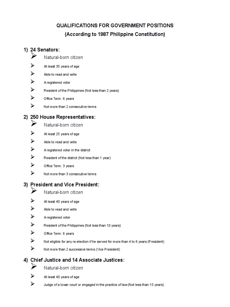 Age and Qualifications for Philippine Leaders | PDF | President Of The ...