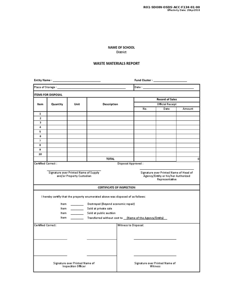 ACC F134 Waste Material Report | PDF | Business
