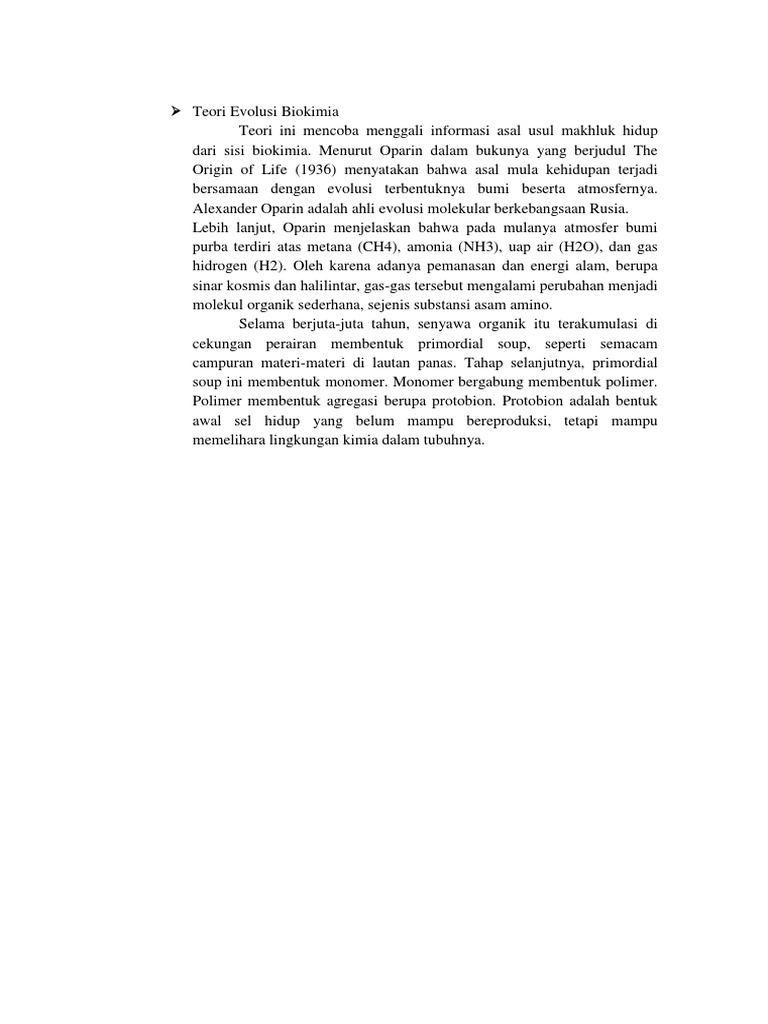 Teori Evolusi Biokimia | PDF