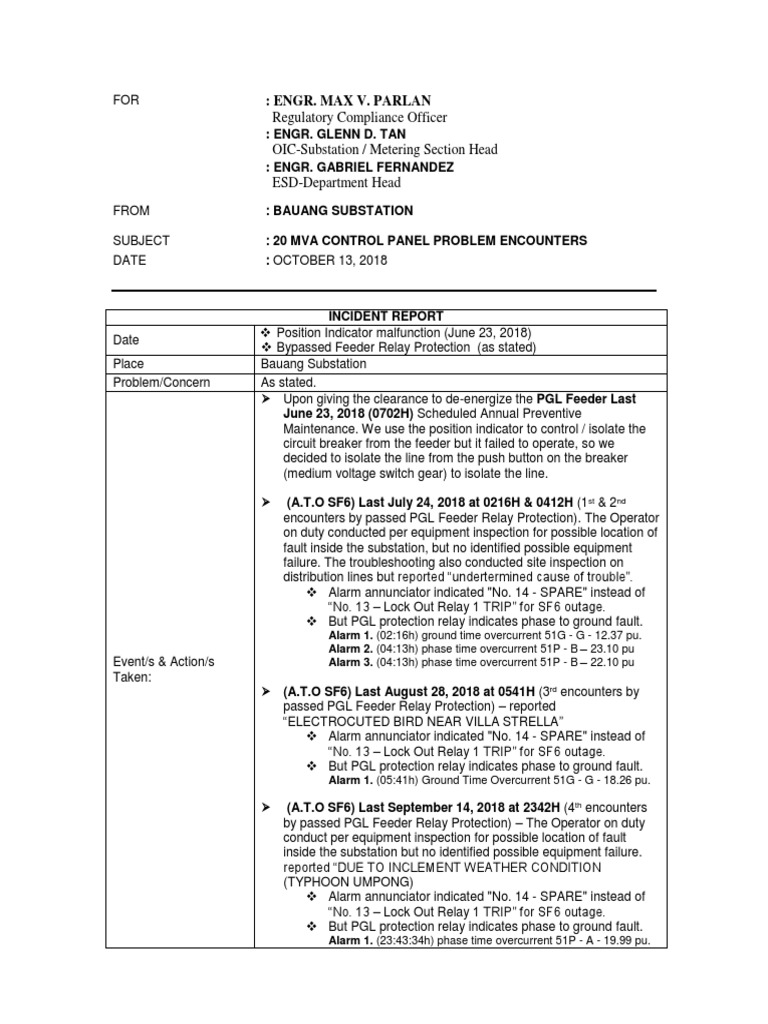 20 Mva Control Panel Problem Encounters-1 | PDF | Electrical Substation ...