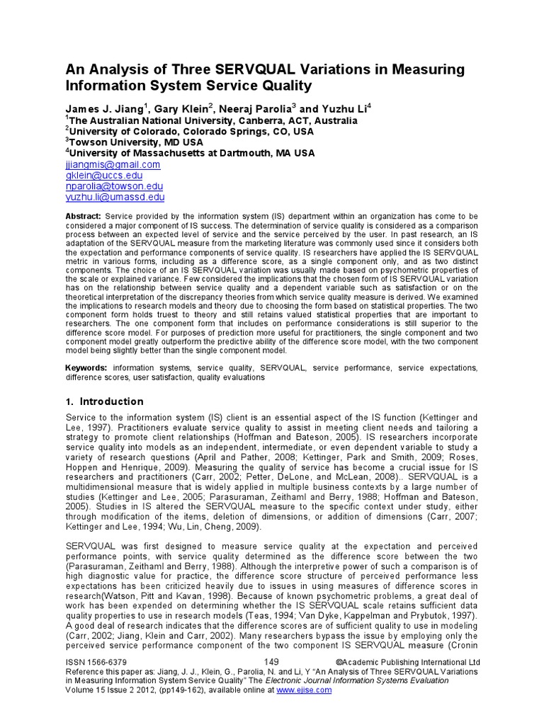 An Analysis of Three SERVQUAL Variations in Measuring Information ...