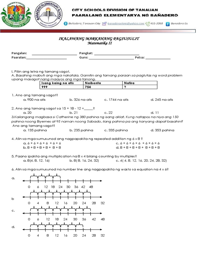 Ikalawang Markahang Pagsusulit Sa Mathematics New | PDF