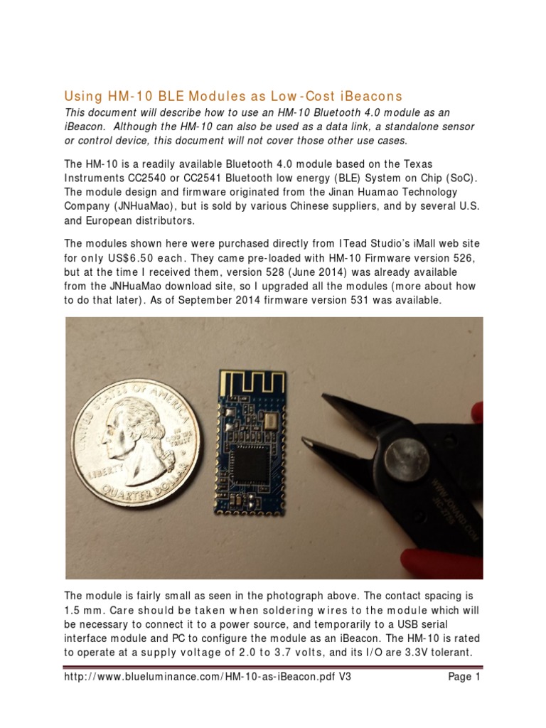 Using Hm 10 Ble Modules As Low Cost Ibeacons Pdf