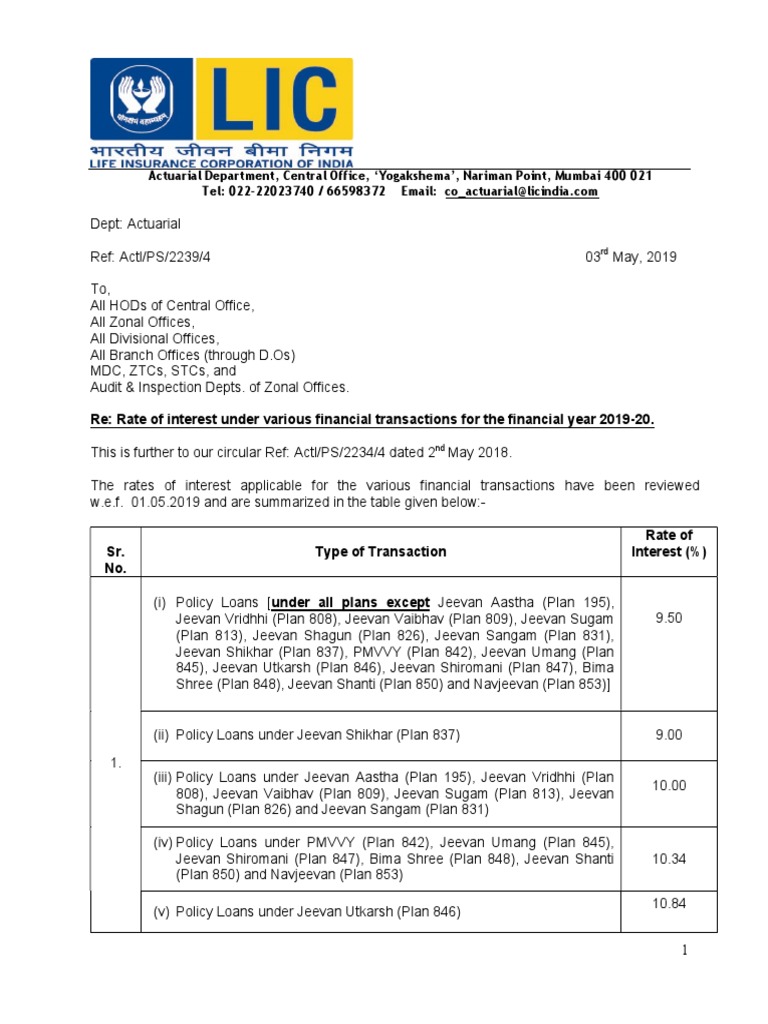 LIC Interest Rates 2019-20 | Download Free PDF | Discounting ...