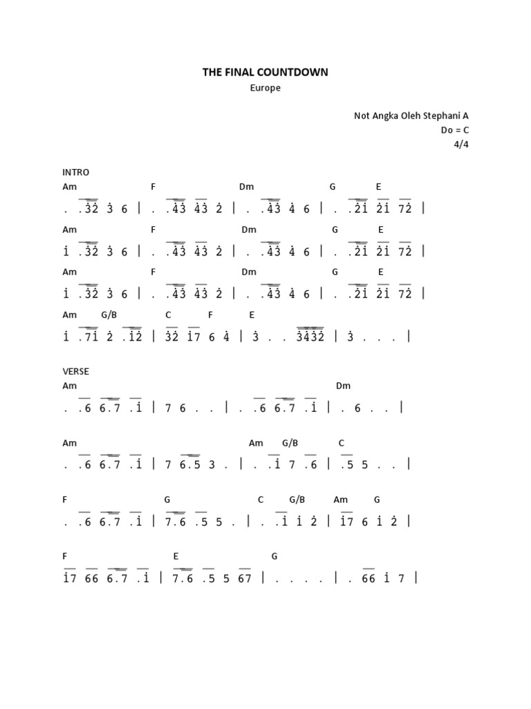 THE FINAL COUNTDOWN Easy Version PDF | PDF