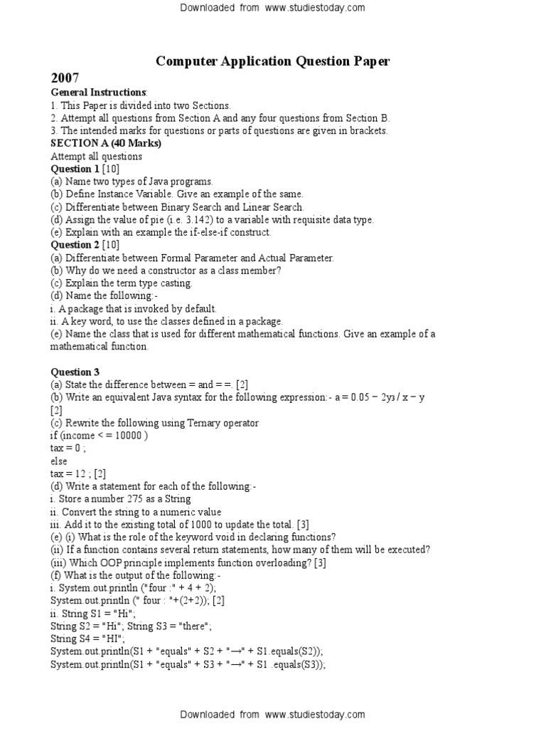 Icse Class 10 Computer Application Sample Paper Pdf Parameter Computer Programming