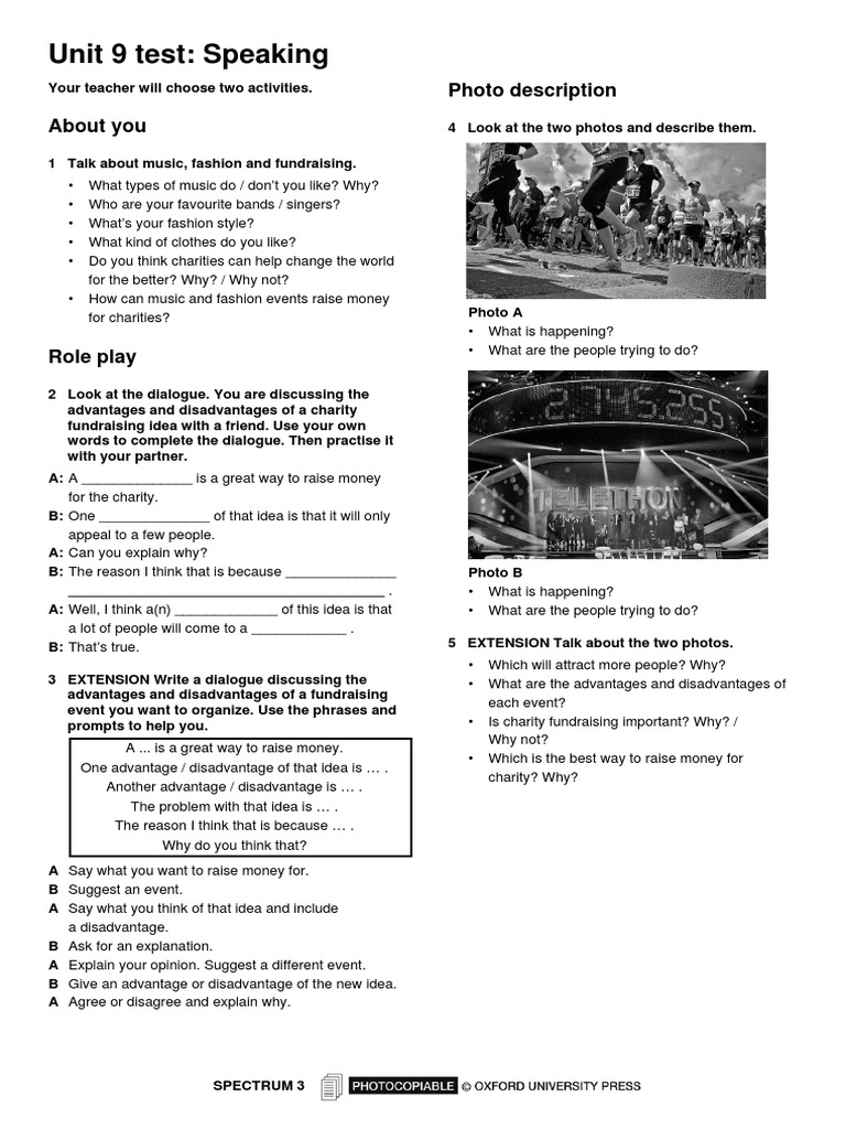 Unit 9 Test: Speaking: Photo Description | PDF
