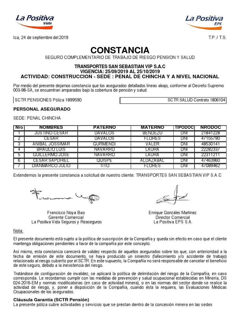 Constancia SCTR Salud y Pension | PDF | Póliza de seguros | Seguro