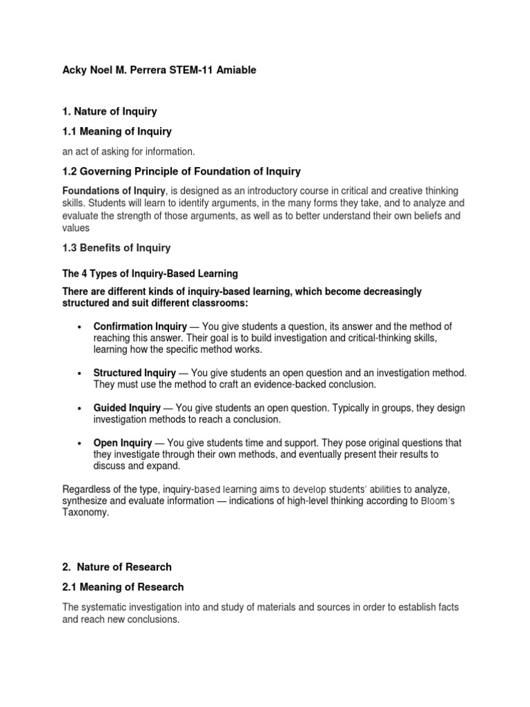 Acky Noel M. Perrera STEM-11 Amiable: 1.3 Benefits of Inquiry | PDF | Inquiry Based Learning ...