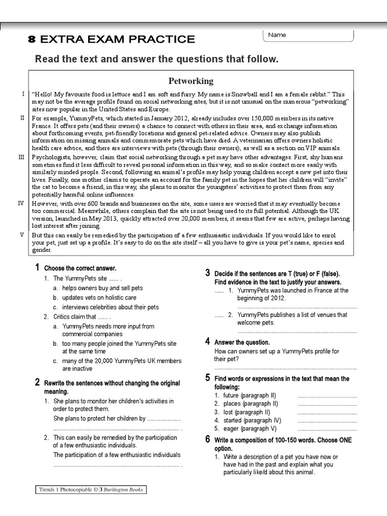 Exam Extra Practice Trend | PDF | Social Networking Service | Pet