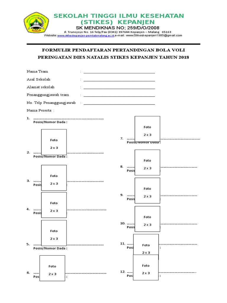 Formulir Pendaftaran Voli | PDF