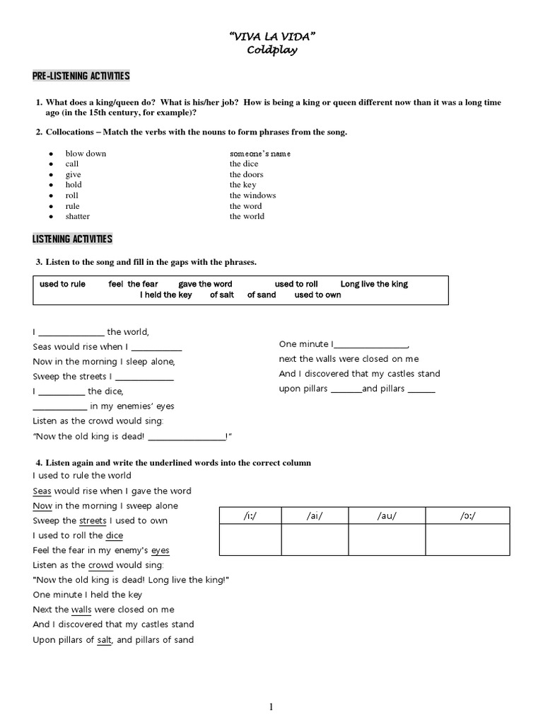 Viva La Vida Coldplay | PDF | Linguistics | Syntax