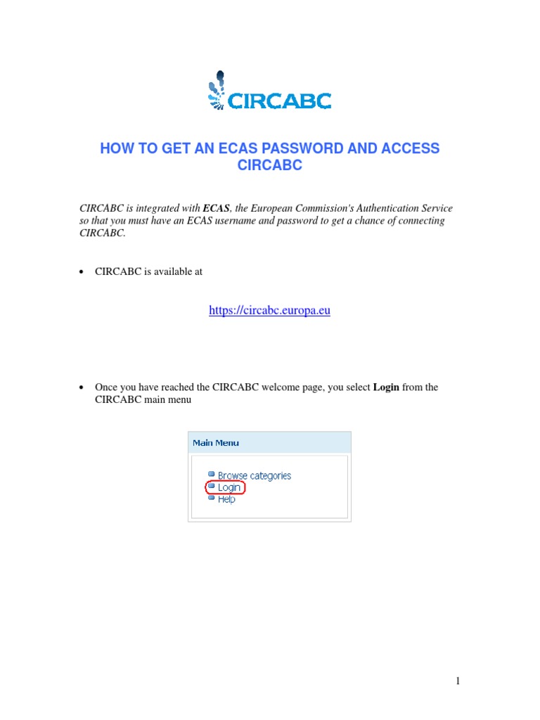 How To Get An ECAS Password and Access CIRCABC PDF | PDF | Login | Password