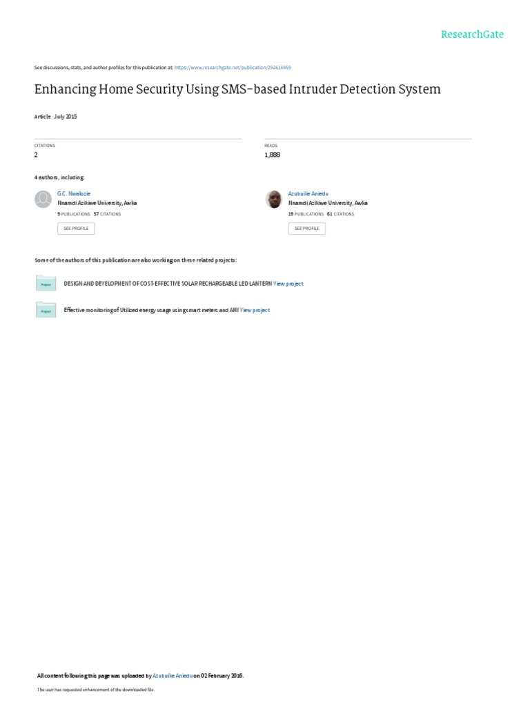 Enhancing Home Security Using SMS-based Intruder Detection System | PDF ...