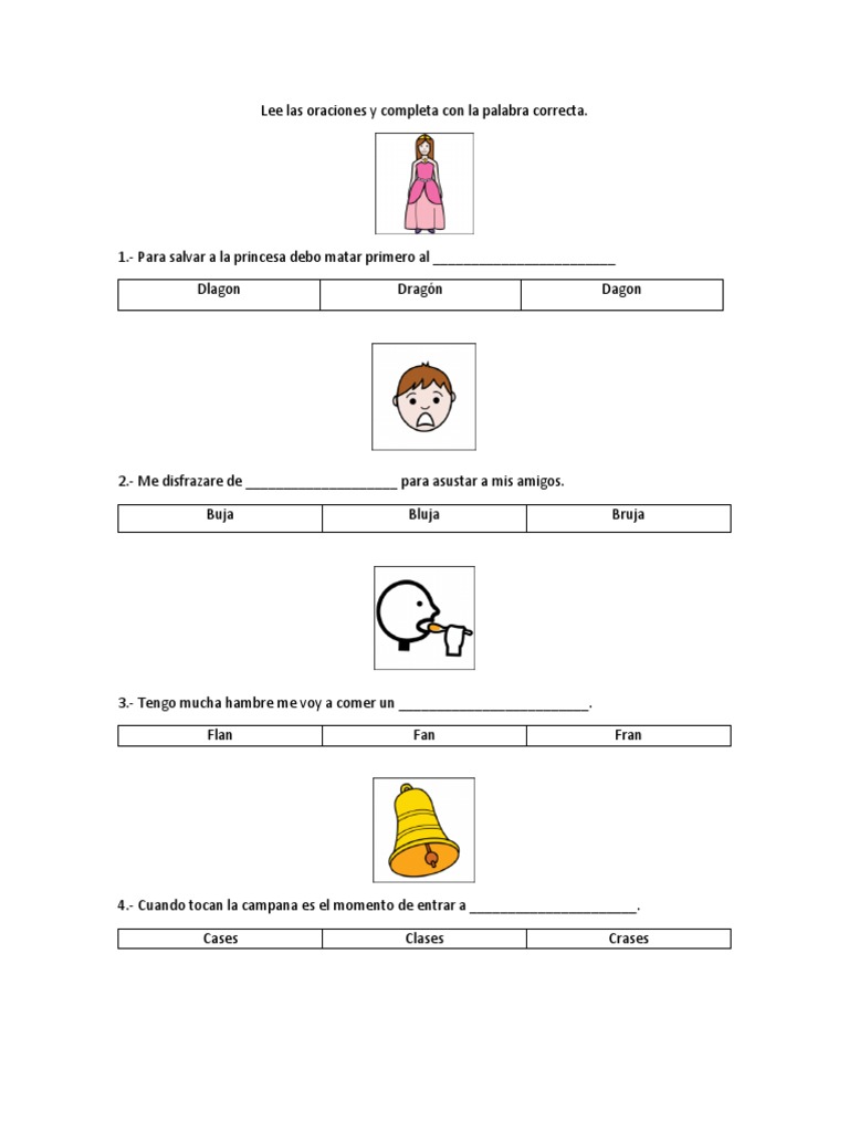 Lee Las Oraciones y Completa Con La Palabra Correcta | PDF | Ocio ...