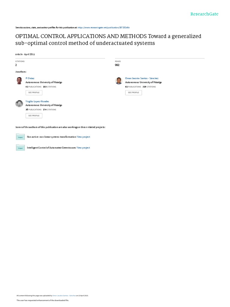 OPTIMAL CONTROL APPLICATIONS AND METHODS Toward A PDF | PDF | Nonlinear ...