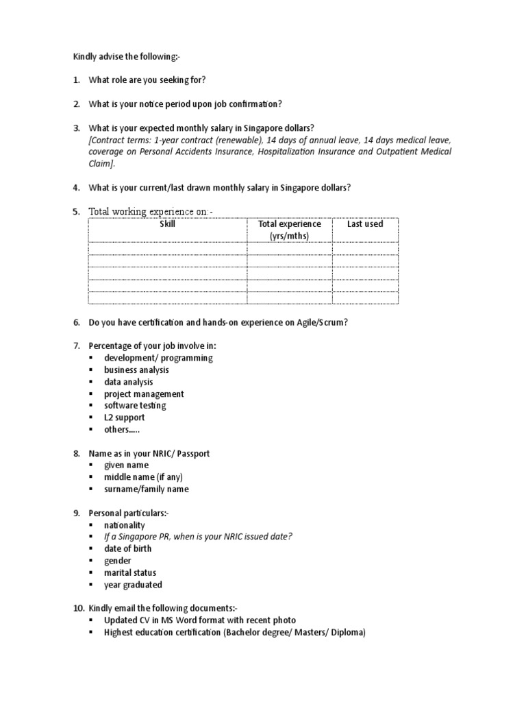 Job Application Questions Salary Experience Certification Documents | PDF