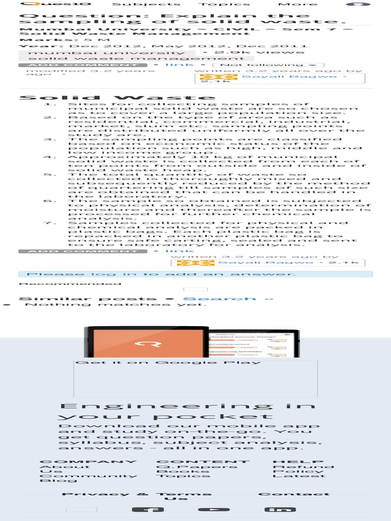 Sampling of Solid Waste | PDF