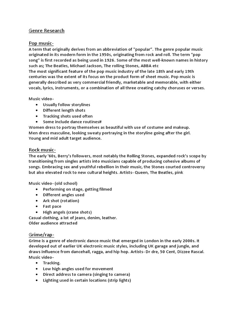 Genre Research Pop Music | PDF | Rock Music | Pop Music