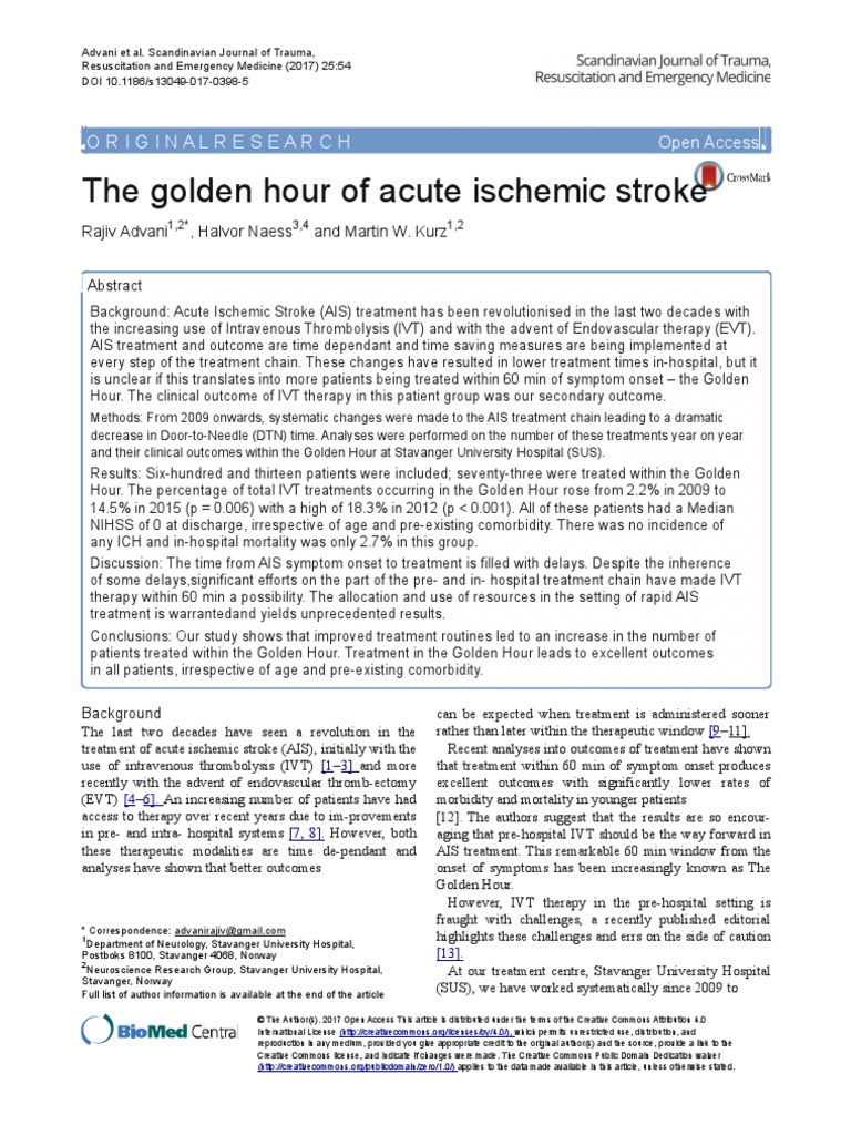 The Golden Hour of Acute Ischemic Stroke: Originalresearch | PDF ...