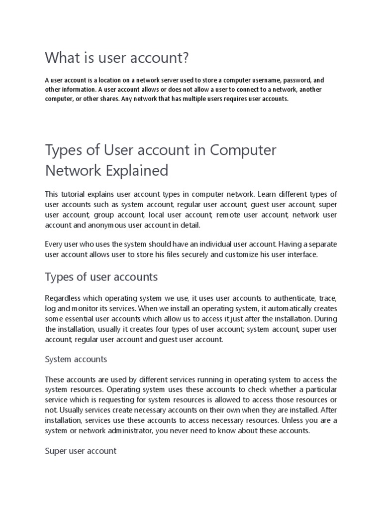 What Is User Account?: Types of User Accounts | PDF | User (Computing) | Superuser