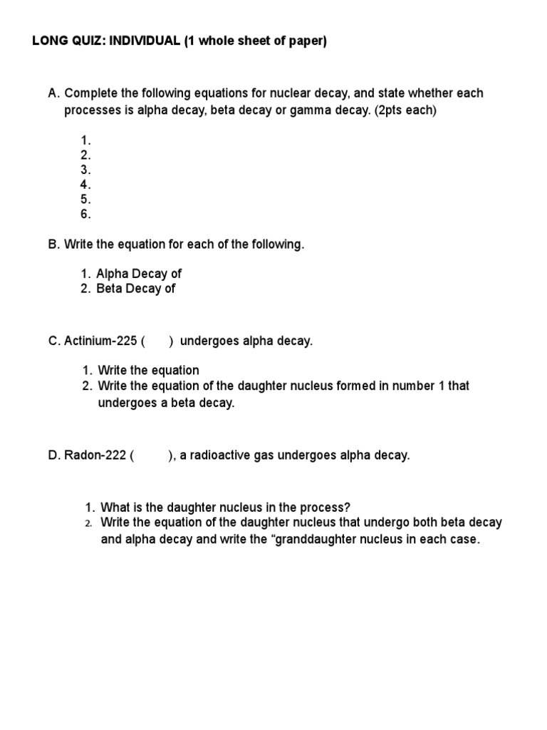 Nuclear Decay Quiz: Alpha, Beta, Gamma | PDF