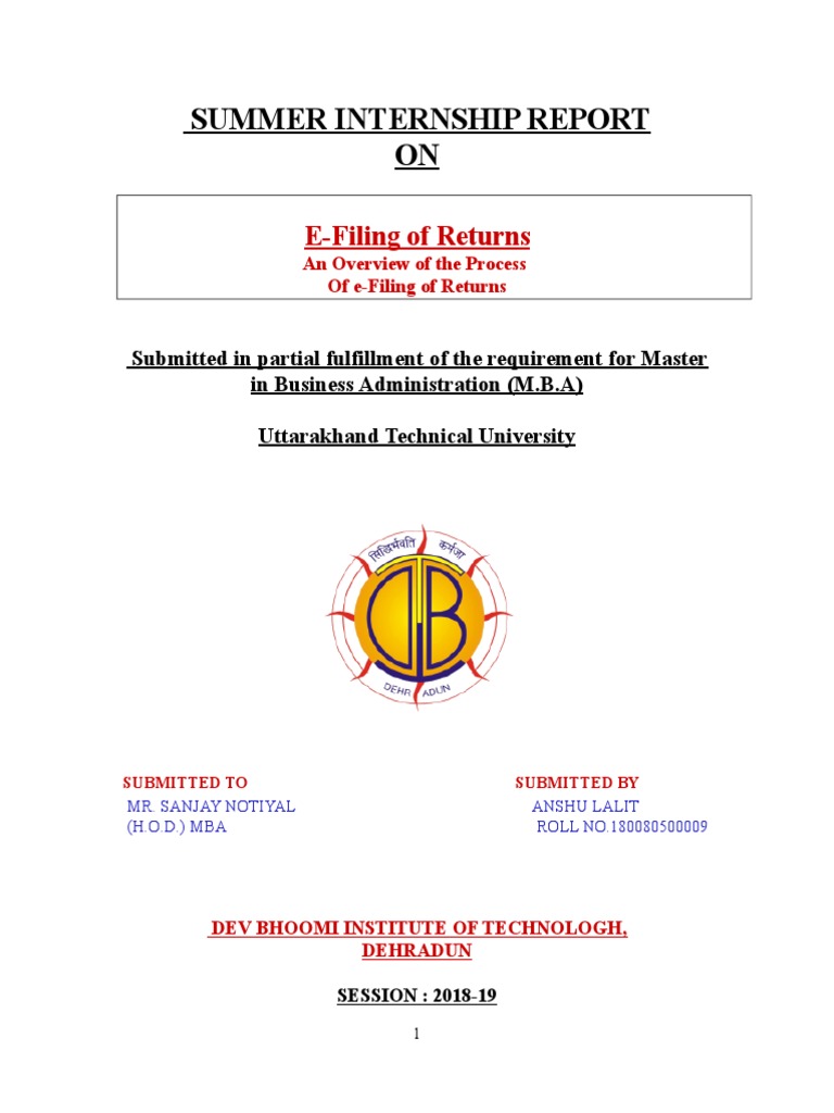 Summer Internship Report ON: E-Filing of Returns | PDF | Capital Gains ...