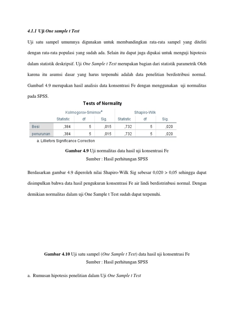 Uji One Sample t Test pada Konsentrasi Fe | PDF | Sains & Matematika