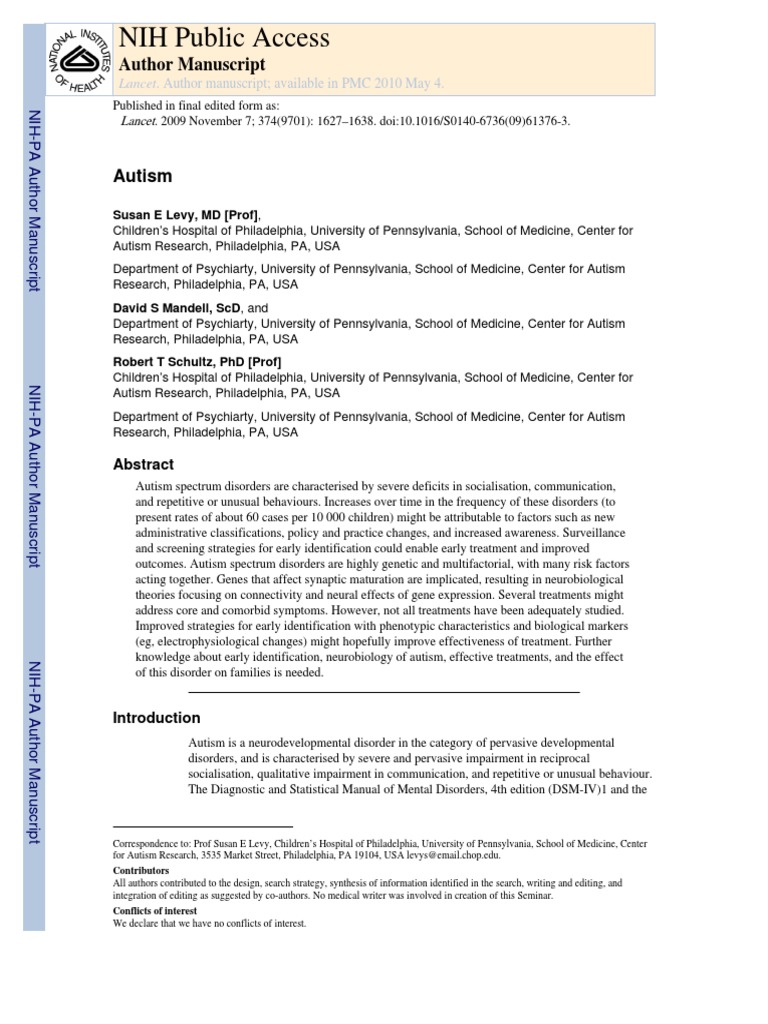NIH Public Access: Author Manuscript | PDF | Autism | Autism Spectrum