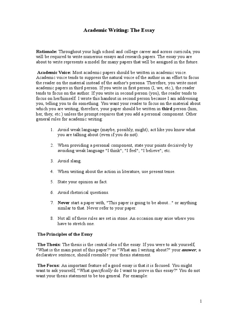 Academic Writing: The Essay: Rationale: Throughout Your High School and ...