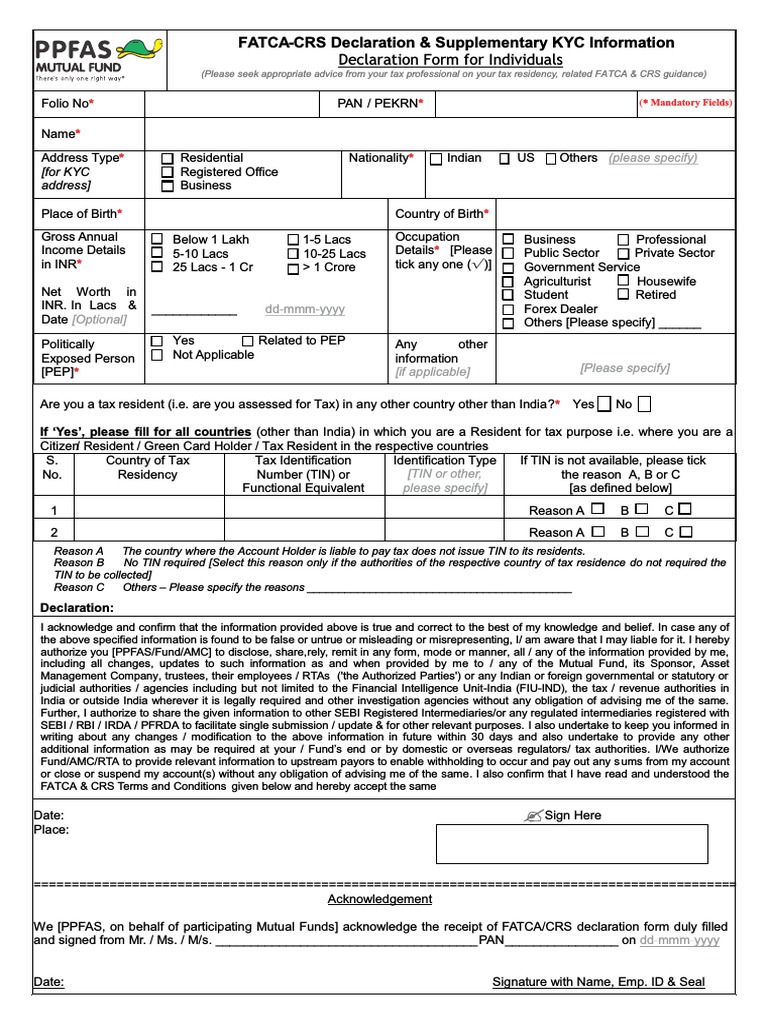 FATCA-CRS Declaration & Supplementary KYC Information: Declaration Form ...