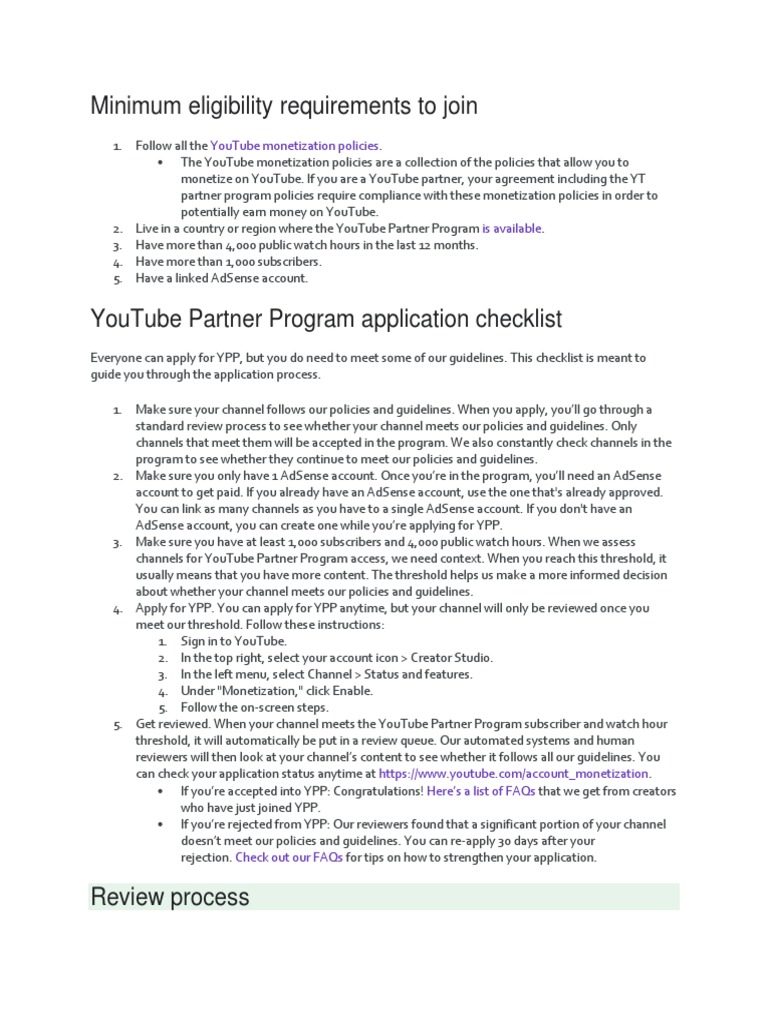 Youtube Requirements | PDF | Ad Sense | You Tube