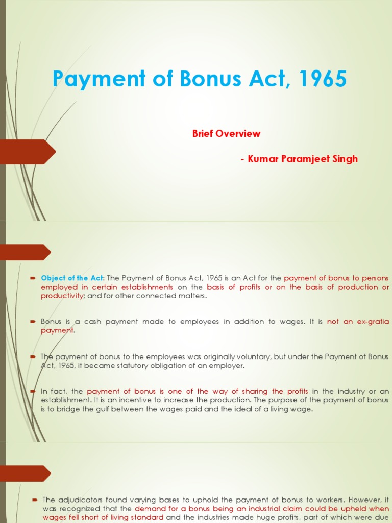 Payment of Bonus Act, 1965 | PDF | Employment | Tax Refund