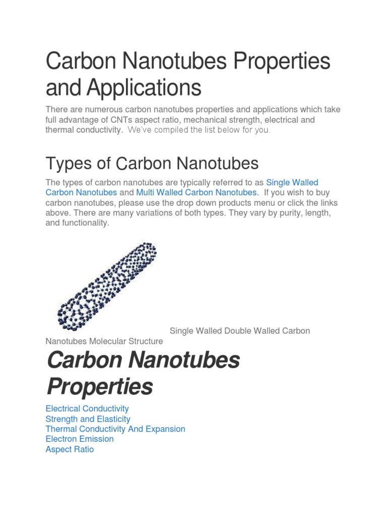 Carbon Nanotubes Properties and Applications | PDF | Carbon Nanotube | Materials Science