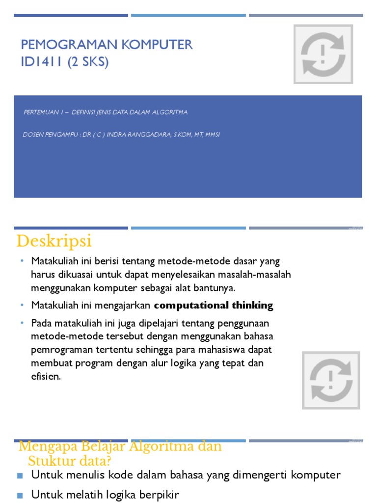 Pemrograman Pertemuan 2 - Definisi Jenis Data Dalam Algoritma | PDF
