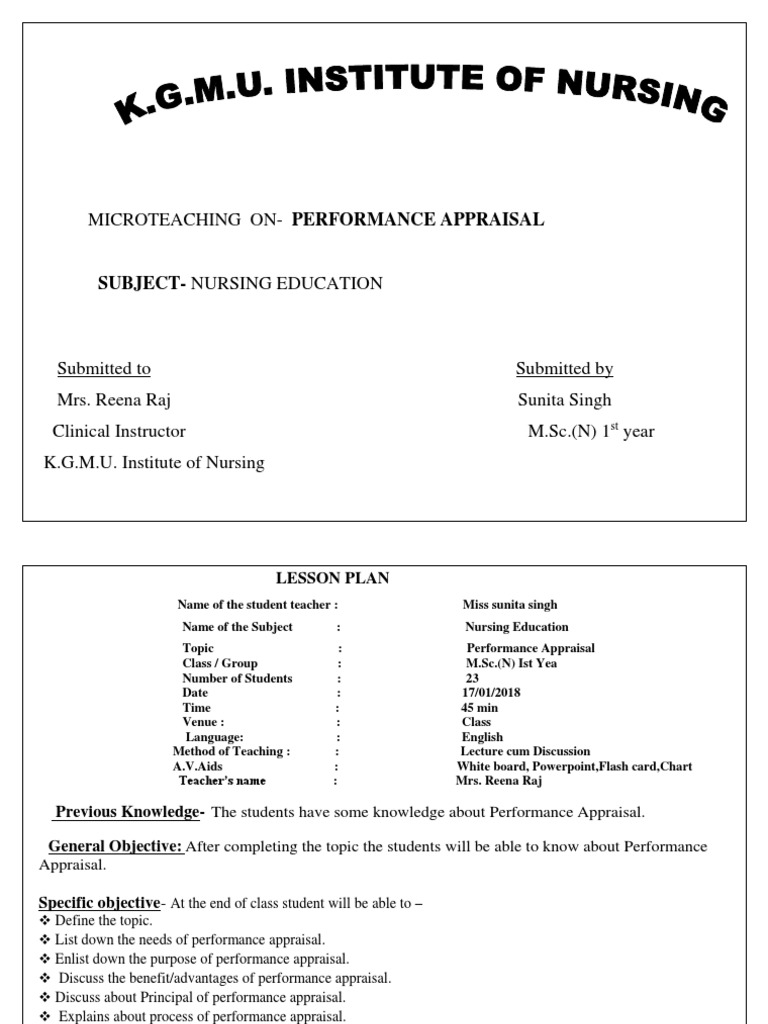 Lesson Plan On Performance A. | PDF | Performance Appraisal | Lesson Plan