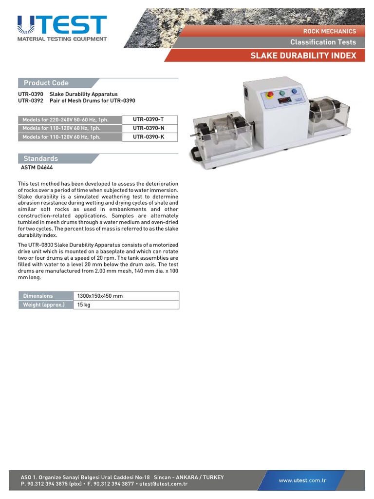 Classification Tests: Slake Durability Index | PDF