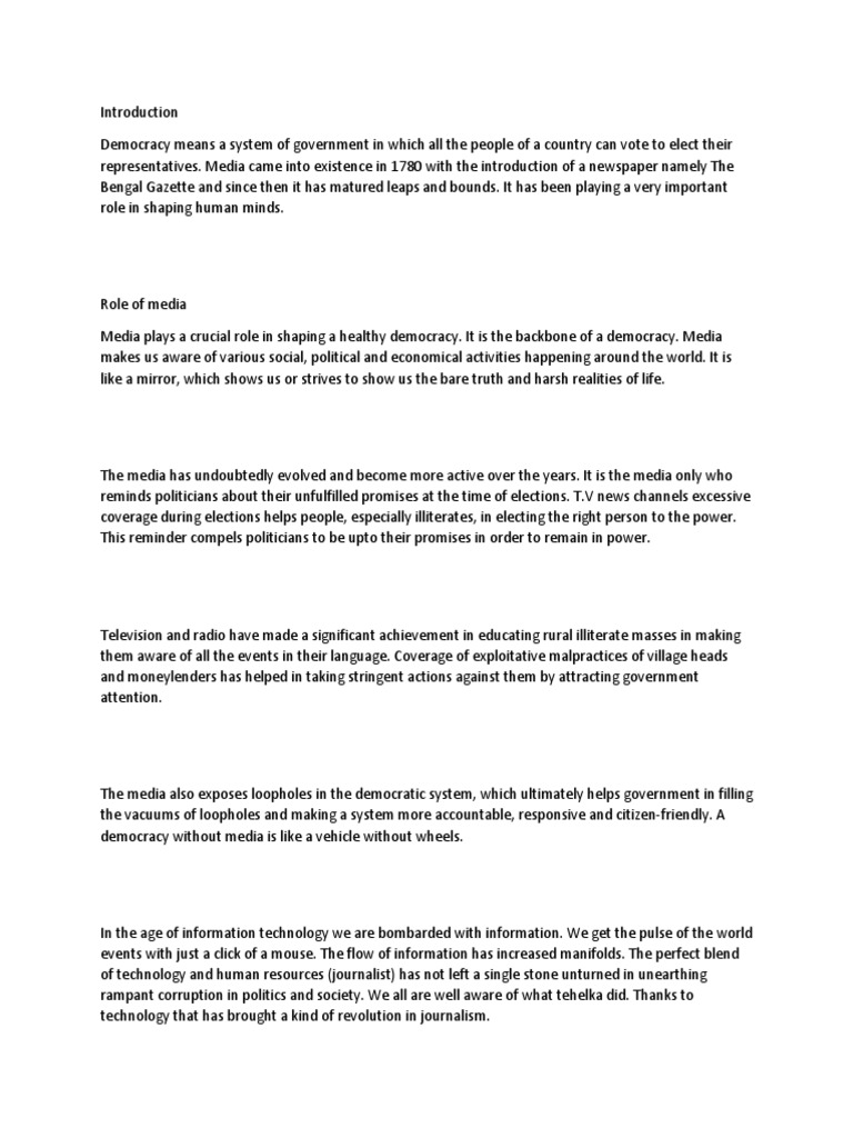 Role of Media in Democracy | PDF | Mass Media | Journalism