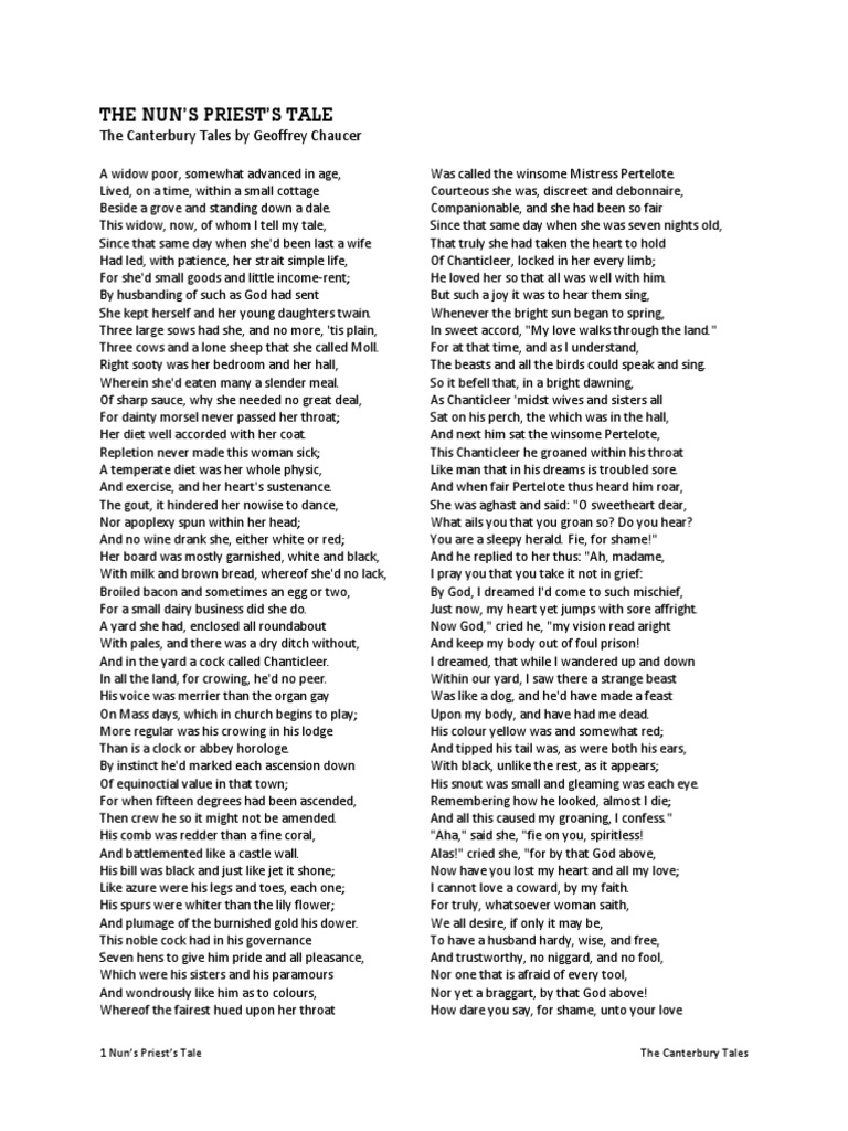 Canterbury - Nuns Priests Tale | PDF